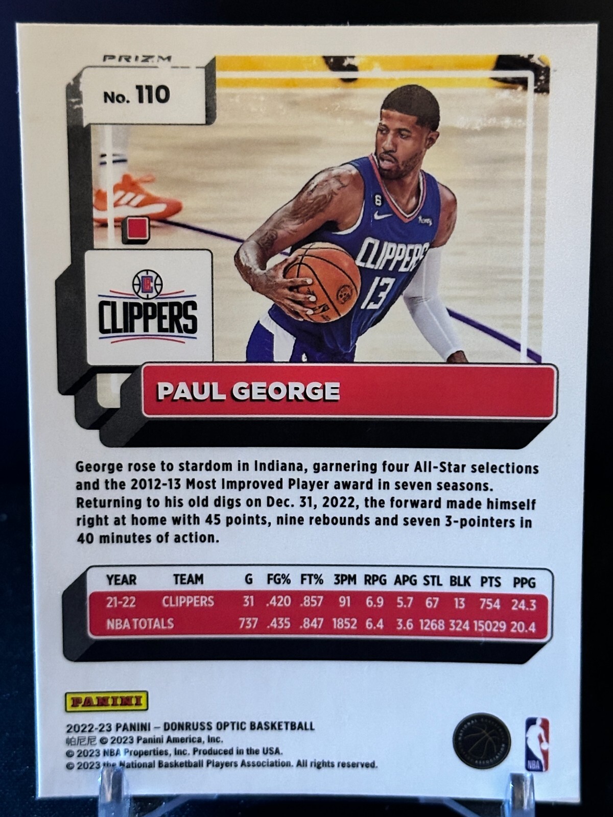2022 Panini Donruss Optic #110 Paul George Red Wave Los Angeles ...