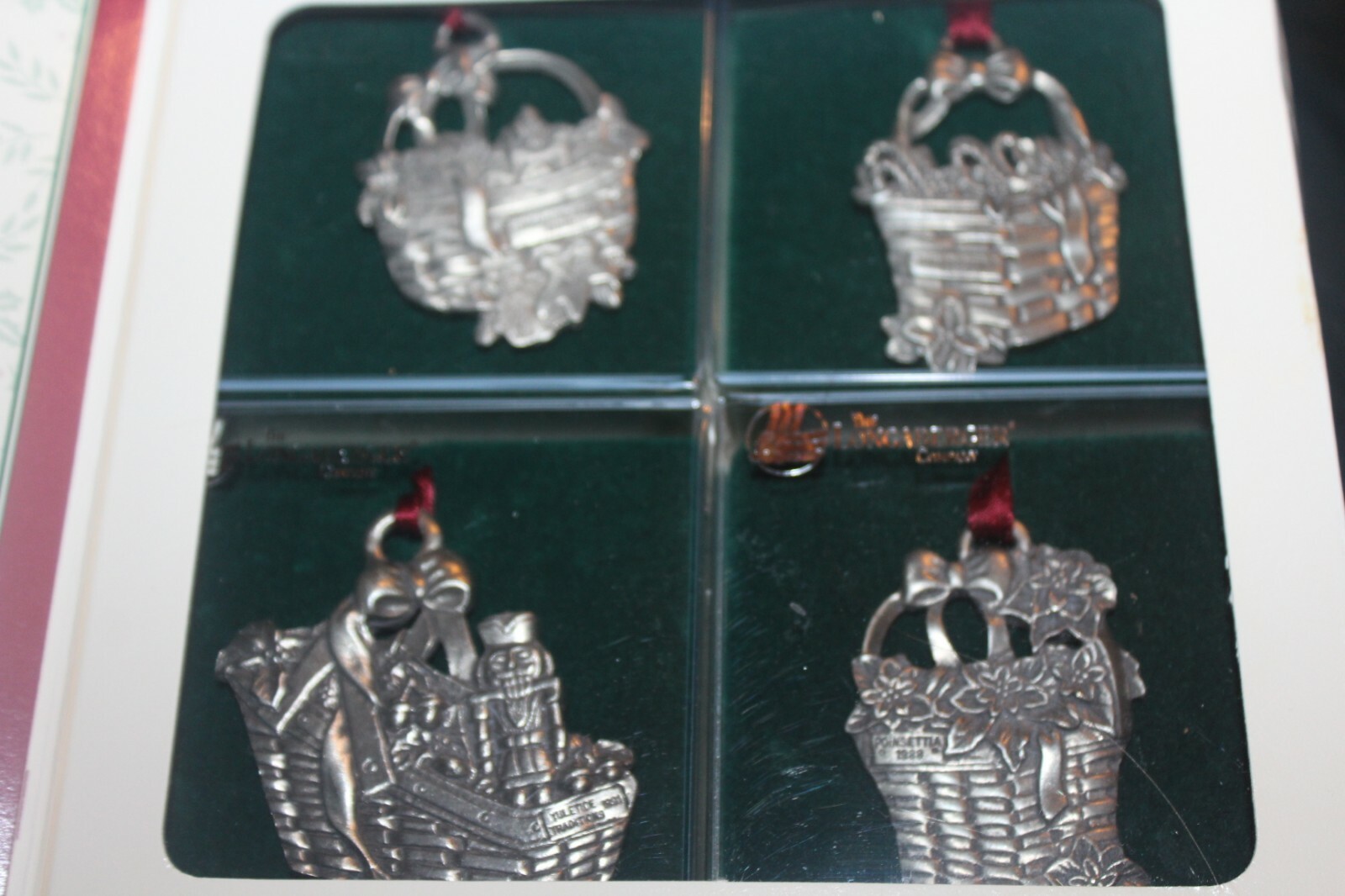 Set of 4 Longaberger Pewter Christmas Basket Ornaments | eBay