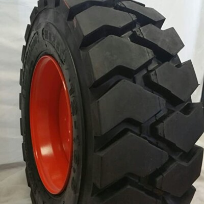 SET OF FOUR (4) 12-16.5 SKID STEER LOADER TIRES WITH ORANGE COLOR RIMS ...