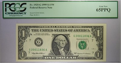1999 $1 Chicago PCGS 65 PPQ Millennium Note Serial Number 20011836 | eBay