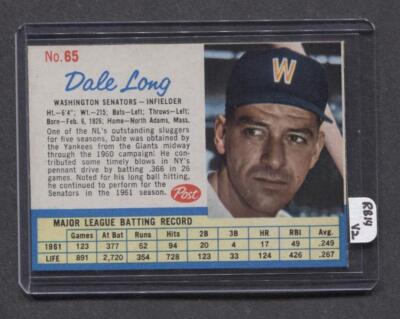 1962 Post #65 Dale Long (Senators) (RB14) NM (Flat Rate Ship) A2 | eBay
