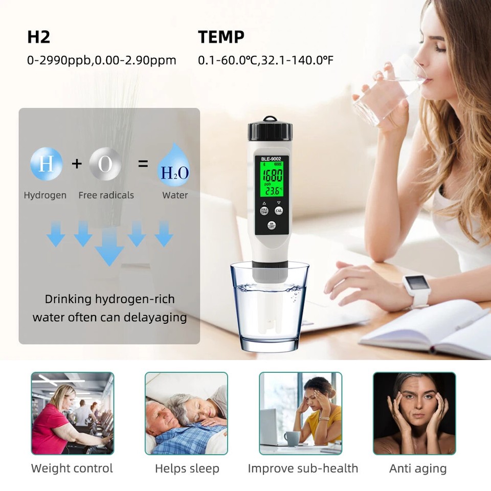 H2 Temp Meter Hydrogen Rich Water Hydrogen Ion Concentration Monitor ...