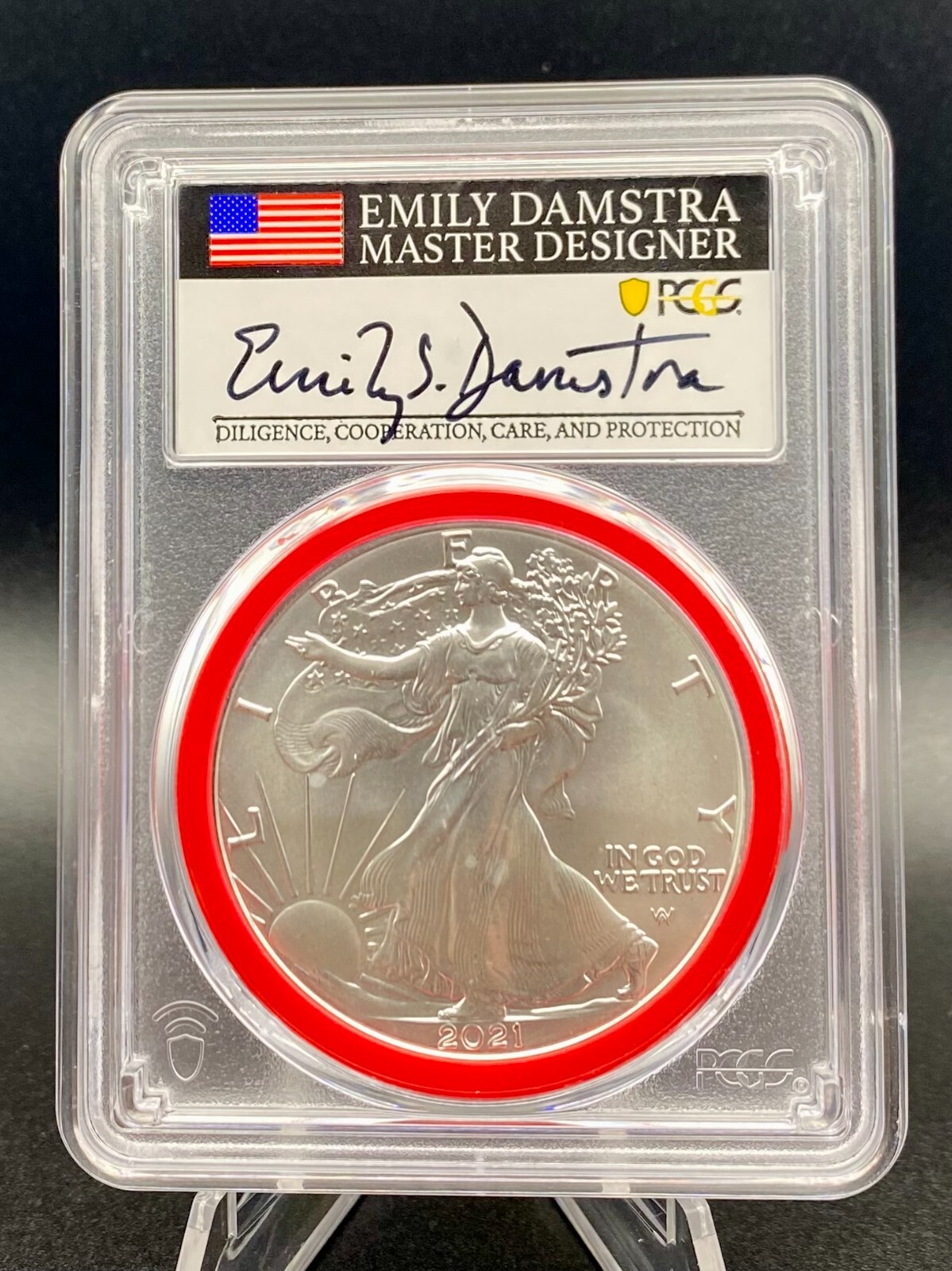 2021-(S) Silver Eagle T-2 PCGS MS70 Mint Designer Series Emily Damstra ...