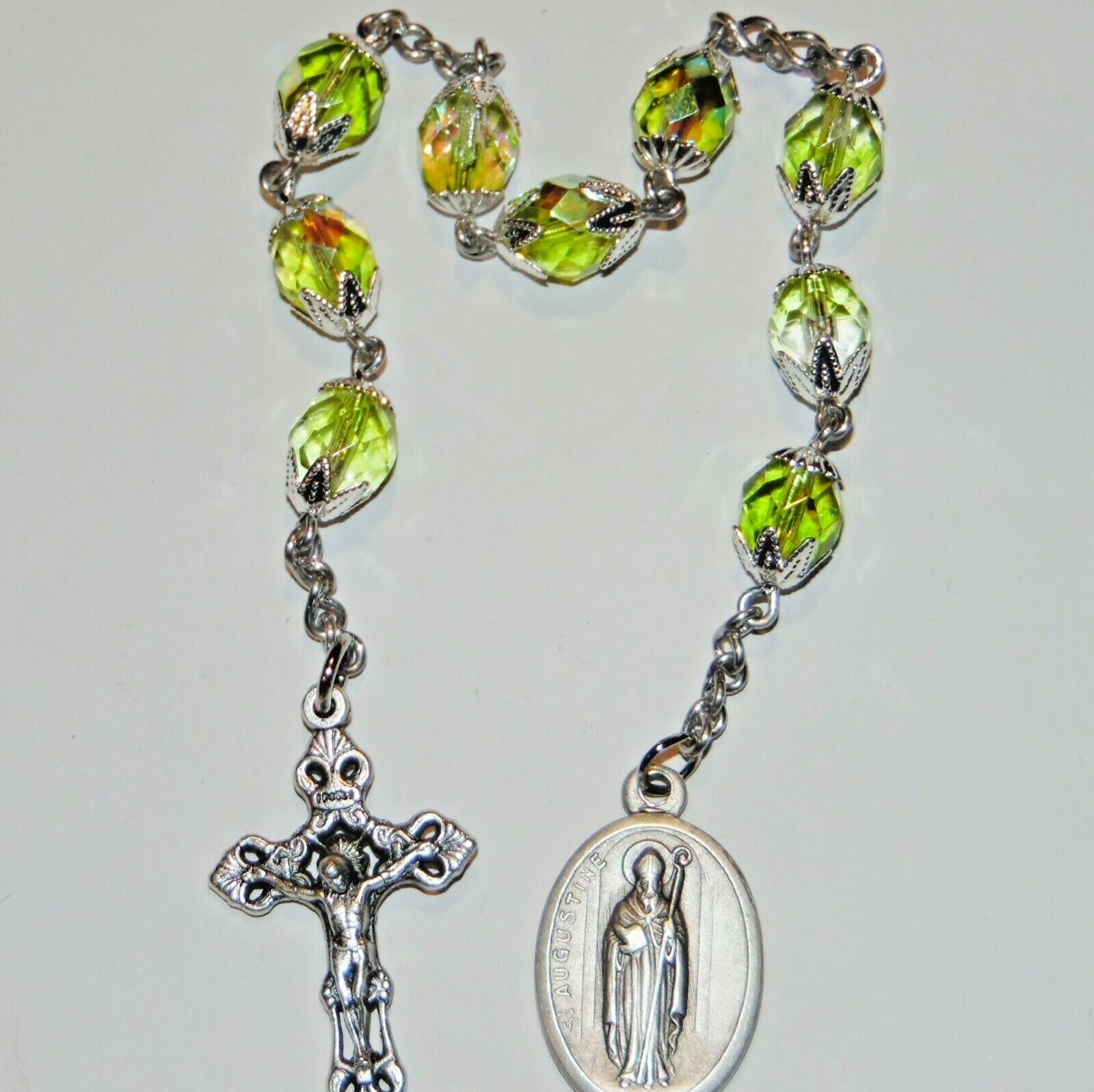 St Augustine Of Hippo Rosary Chaplet 8MM Peridot AB Czech Bead HANDMADE ...