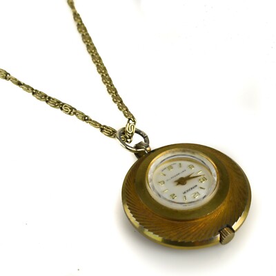 WINDSOR Manor Women's Neck Watch Wind-Up Gold Tone Swiss Necklace ...