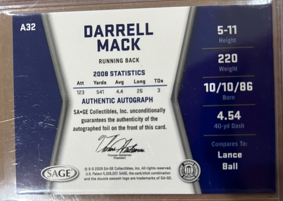 2009 SAGE HIT Auto DARRELL MACK | eBay