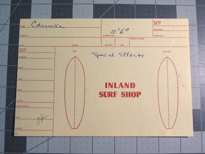 vtg 1960s - Inland Surf Shop Phil surfboards Columbia Pictures receipt ...