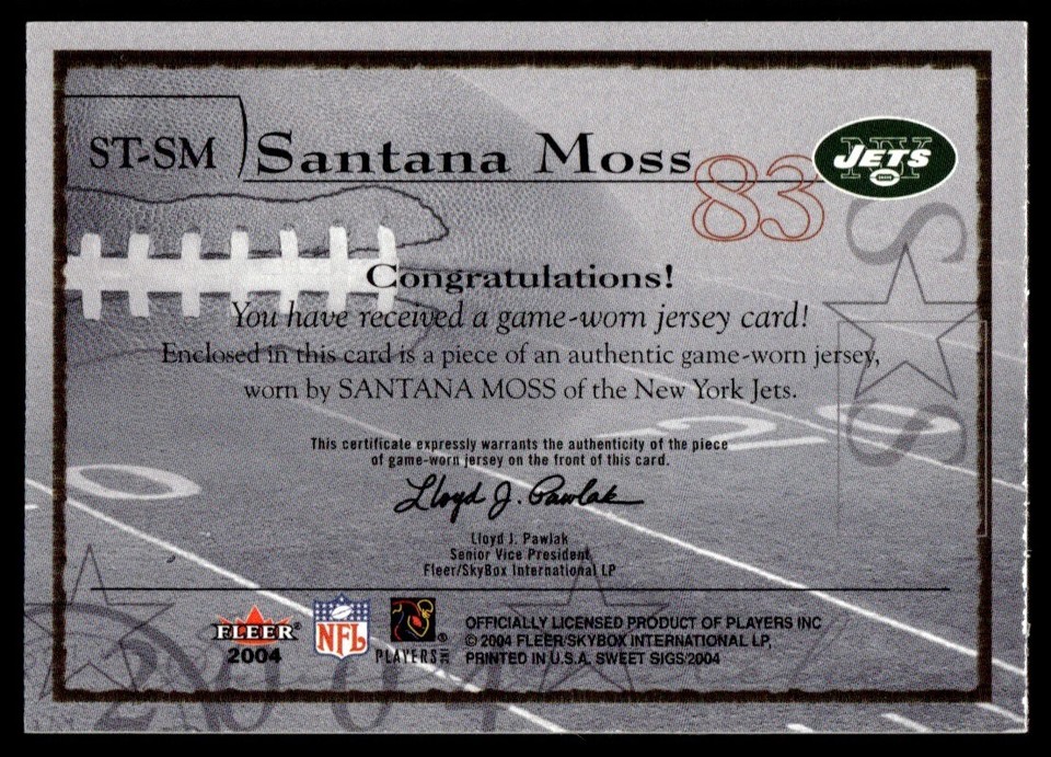 2004 Fleer Sweet Sigs Stitches Jersey Masterpiece NFL Logo Santana Moss ...