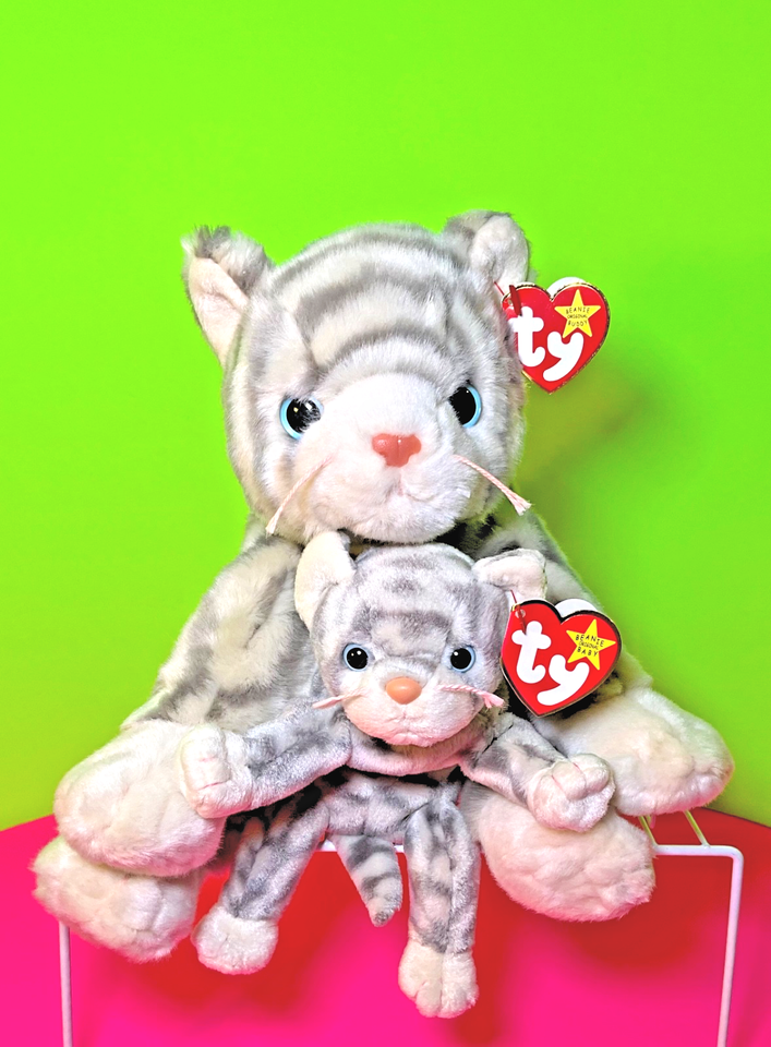 TY Beanie Buddy Silver The Tabby Cat and Beanie Baby Silver set of 2 ...