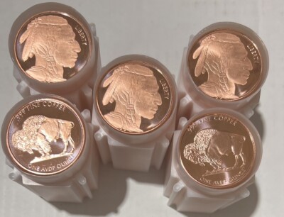 TUBE OF 20 X 1 OZ Indian Buffalo No Date .999 FINE COPPER ROUND ...
