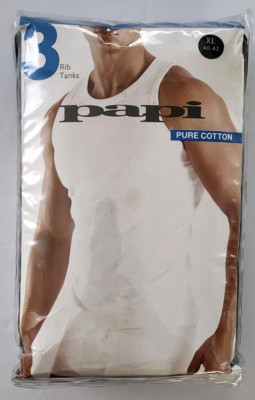 Papi Pure Cotton Rib Tank Top Shirts Mens Black X-Large 3 Pack* | eBay