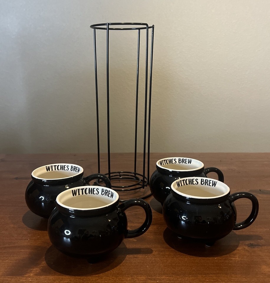 Halloween Witches Brew Cauldron Pot Stacked Coffee Mugs Kitchen Bar ...