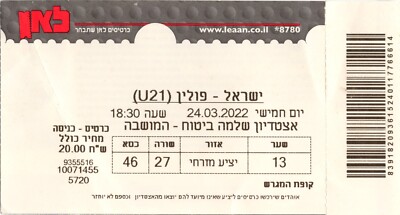 Israel U21 vs Poland U21 Game Ticket 2022 Football Soccer | eBay