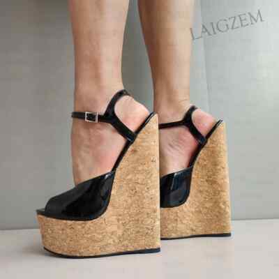 Women Sandals 5CM Platform Peep Toe Wedges 20CM Steep Incline High ...