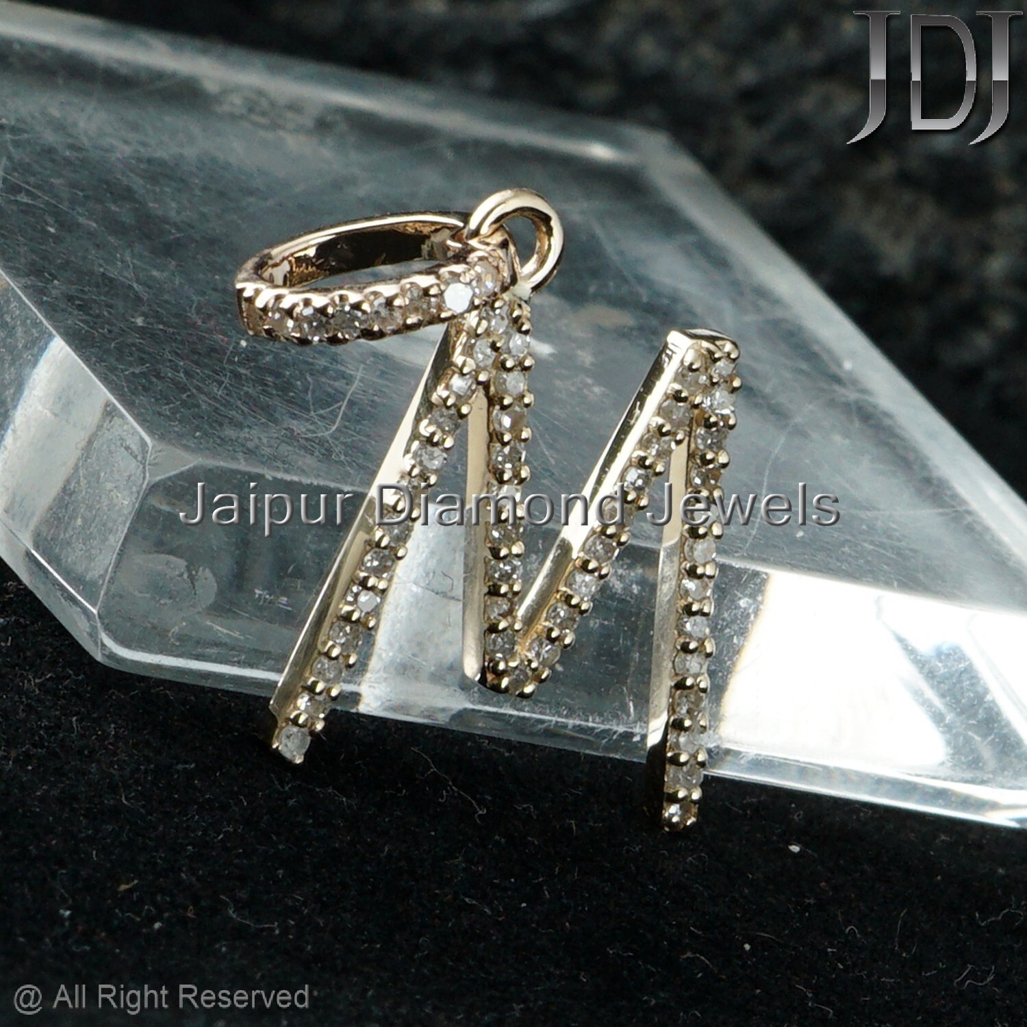 M Letter Charm Natural Pave Diamond 925 Silver Alphabet Pendant Gift ...