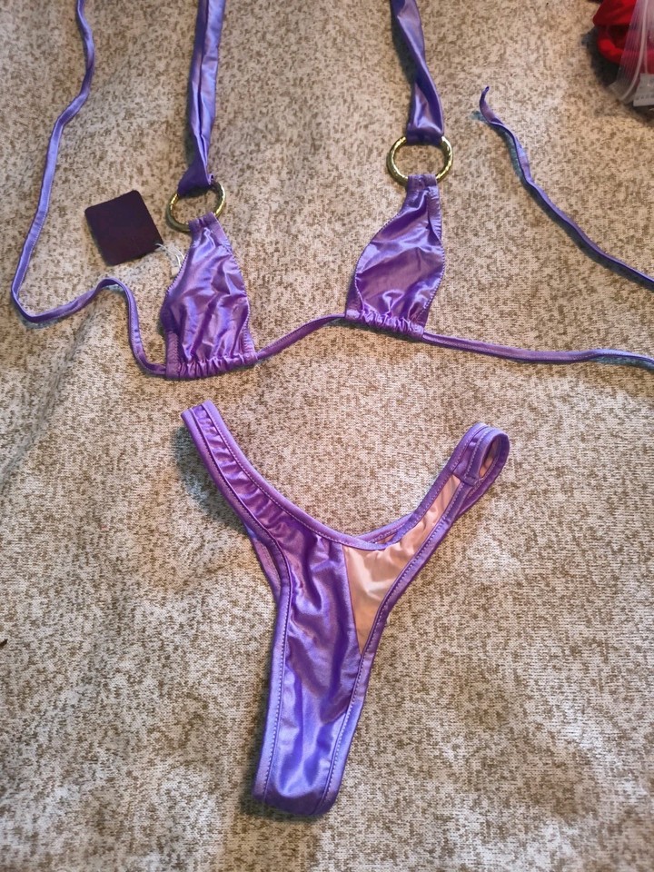 touch secret truhani purple ring accent bikini set halter triangle ...