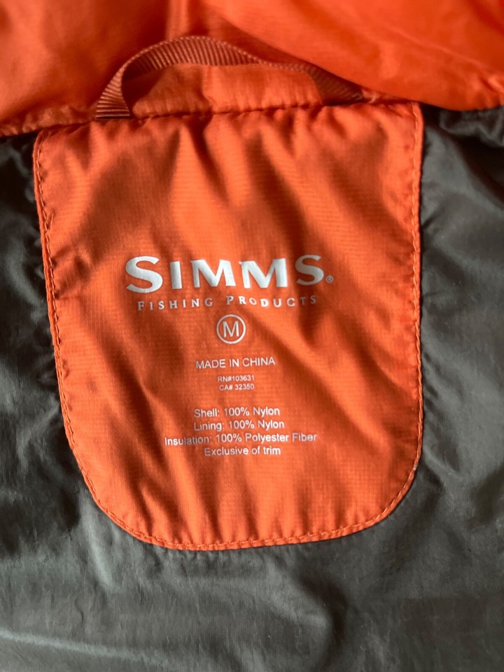 Simms Fishing Fall Run Vest Medium Insulated Zip Quilted Nylon Orange ...