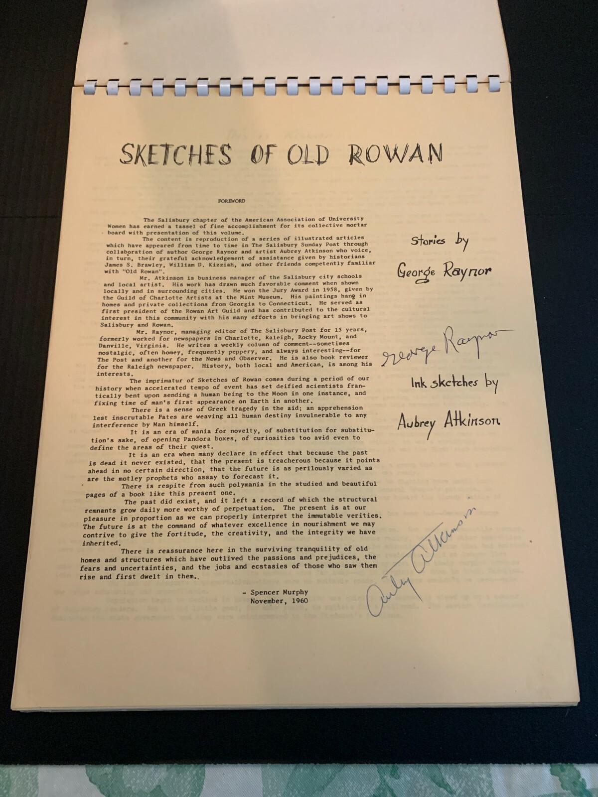 1960 Sketches Of Old Rowan by George Raynor and Aubrey Atkinson Signed ...