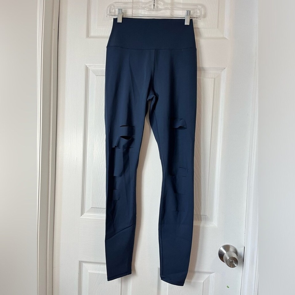 Alo Yoga High Waist Ripped Warrior Leggings Rich Navy Size S | eBay UK