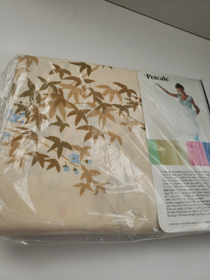 Vintage Montgomery Ward Bamboo Brown White Fitted Sheet Double Full ...