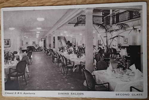 CUNARD AQUITANIA, POSTCARD, SECOND CLASS DINING SALOON. | eBay