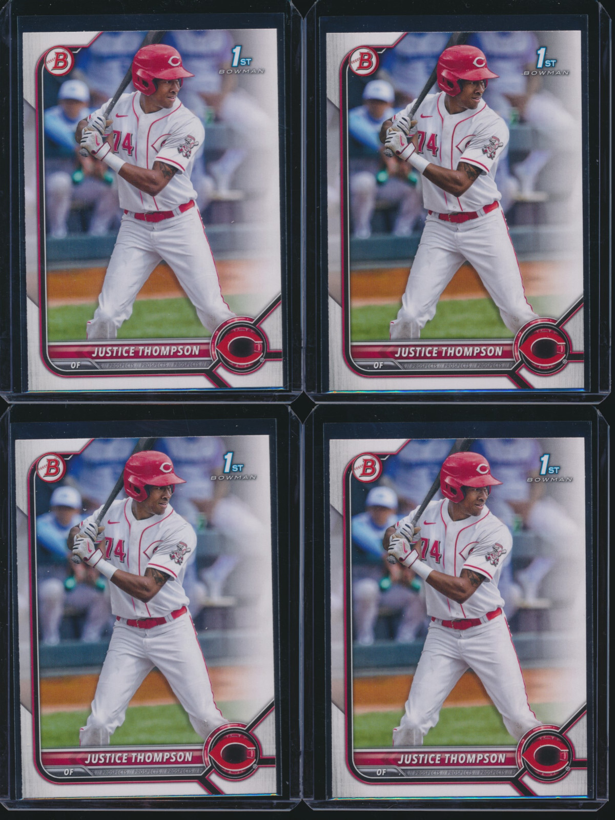Lot of (4) JUSTICE THOMPSON 1st 2022 Bowman Paper Prospects REDS Rookie ...