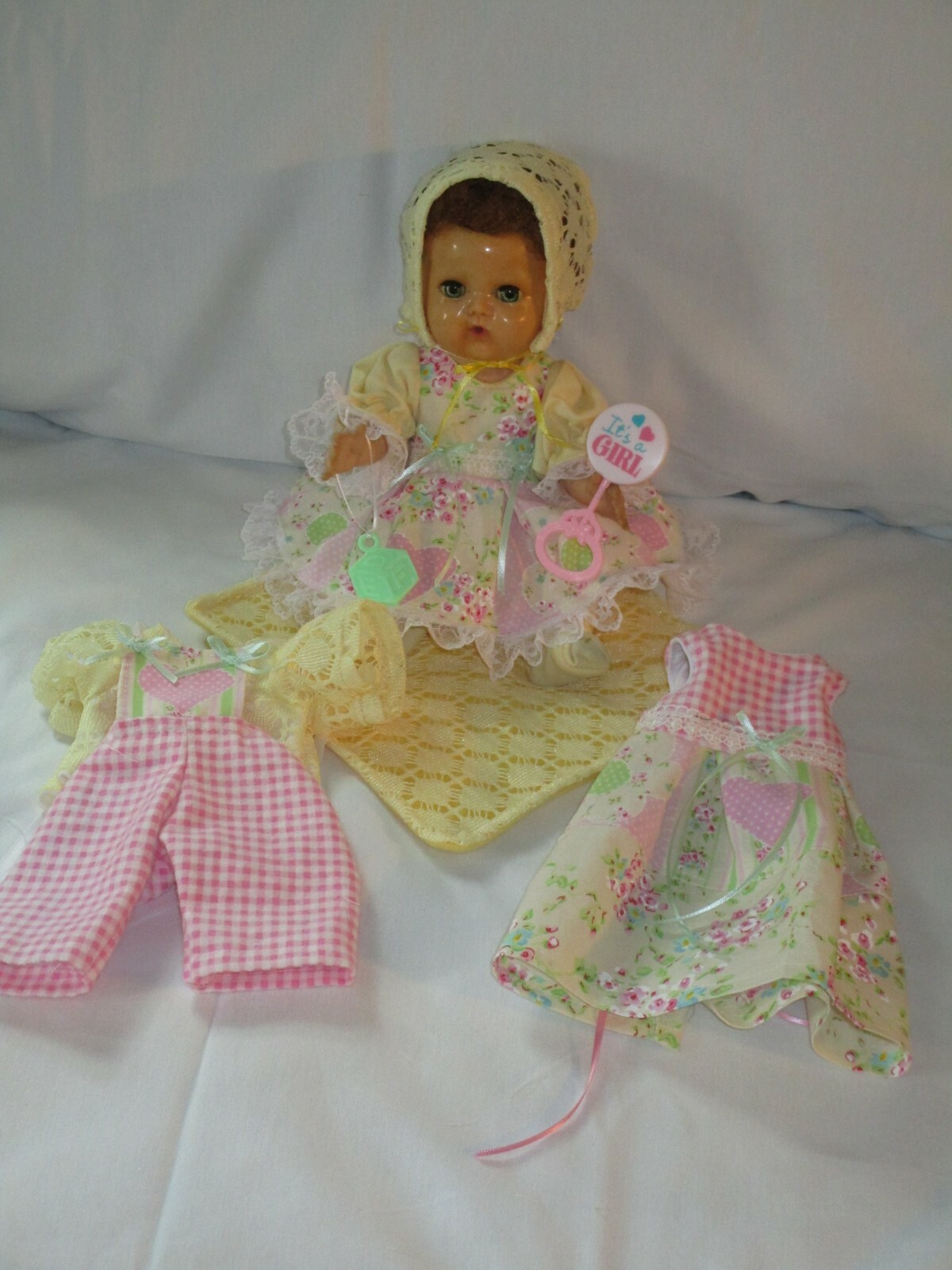 Adorable 11 " Tiny Tears NO Doll Clothing Lot Dress Yellow Pink Bib ...
