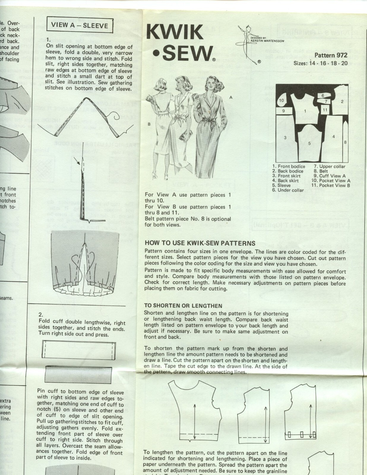 Kwik Sew Pattern 972 Misses Dress Sizes 14-16-18-20 Lightweight Knit ...