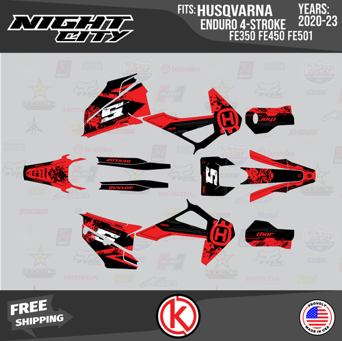 Graphics Kit for Husqvarna FE350 FE450 FE501 2020-2023 Night-city-Red ...