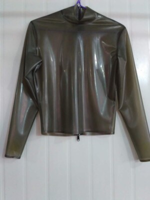 Latex 100% Rubber Tops Black Long Sleeve Hoodies Smoke Grey Coat Jacket ...
