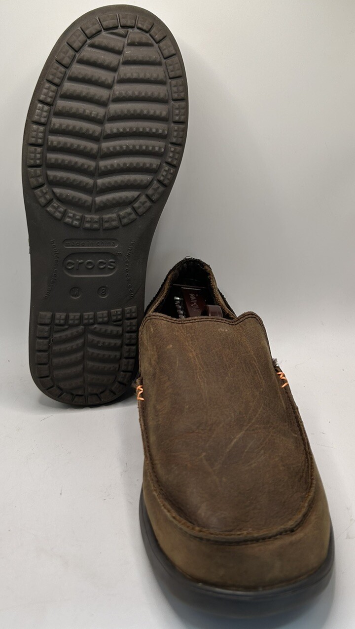 Crocs Triple Comfort Brown Leather Loafers Slip On 14… - Gem