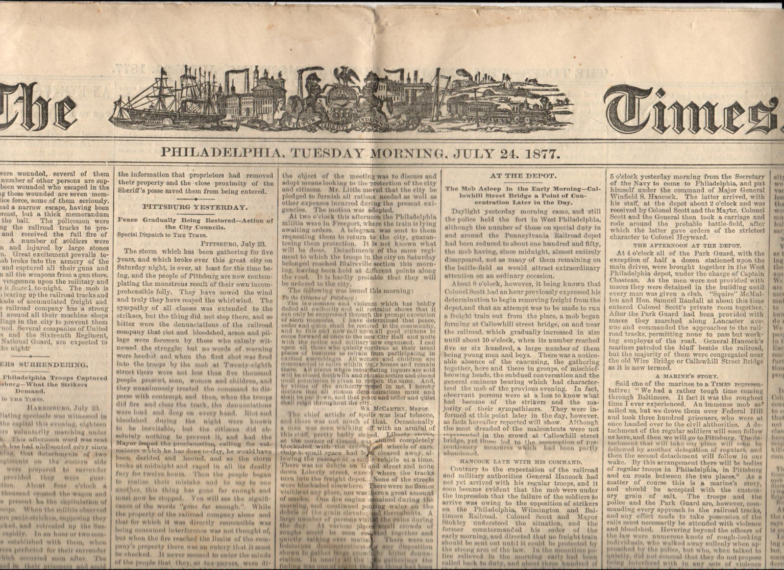 Philadelphia, Pa- The Times newspaper July 24, 1877-Great Railroad ...