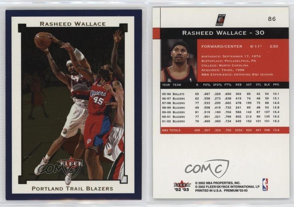 2002-03 Fleer Premium Rasheed Wallace #86 2b6 | eBay UK