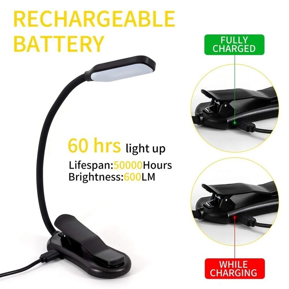 Flexible Rechargeable LED Book Light With 3 Light Modes Easy Clip ...