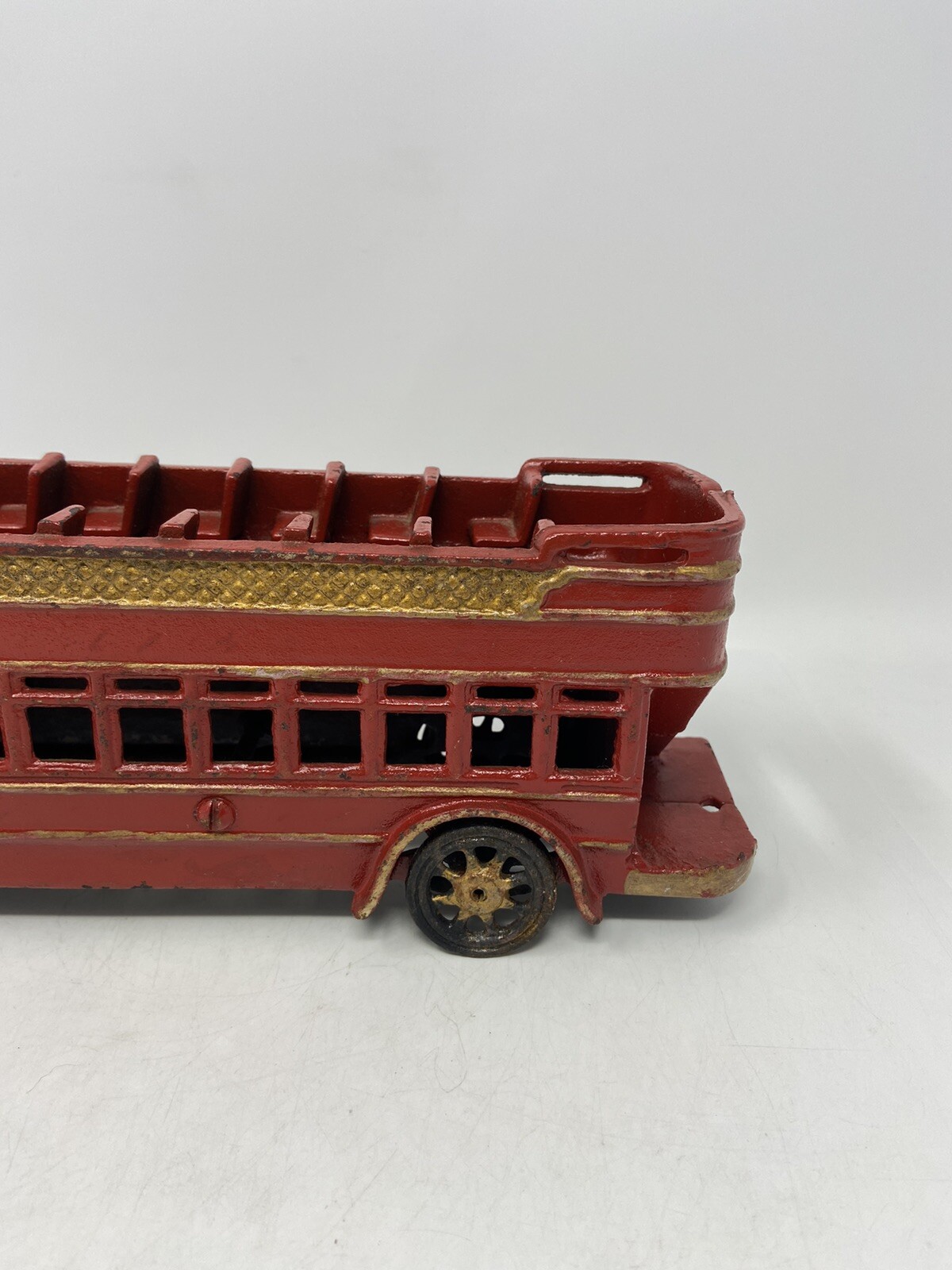 Cast Iron Double Decker Bus Red Gold And Black Rolling Wheels | eBay
