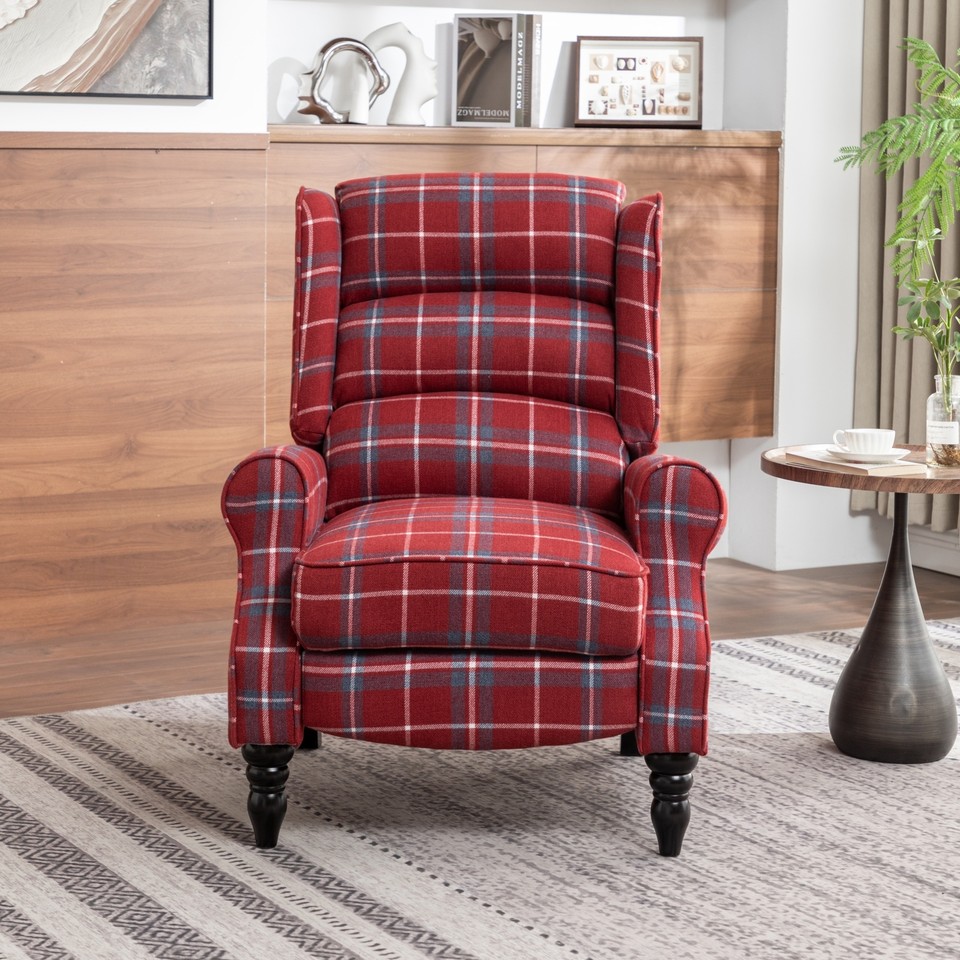 Upholstered Wingback Recliner Chair Plaid Recliner Chair Armchair ...