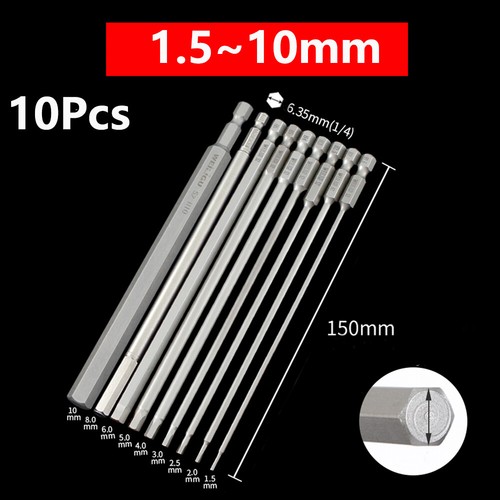 9Pcs Hex Key Allen Bit Set Extra Long 150mm Impact Driver Magnetic ...