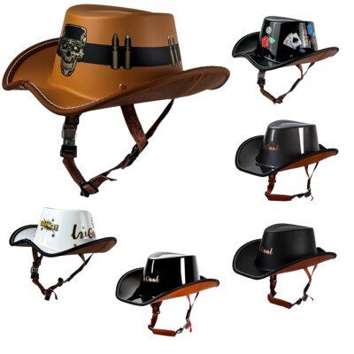 Vintage Motorcycle Half Helmet Western Cowboy Hat Helmet Ride Unisex ...