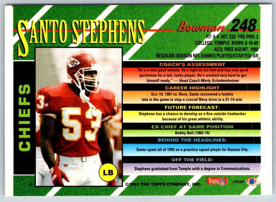 1993 Bowman Football Santo Stephens #248 Football Card | eBay