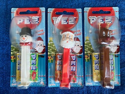 PEZ Candy & Dispenser Merry Christmas SANTA CLAUS, Snowman & Reindeer ...