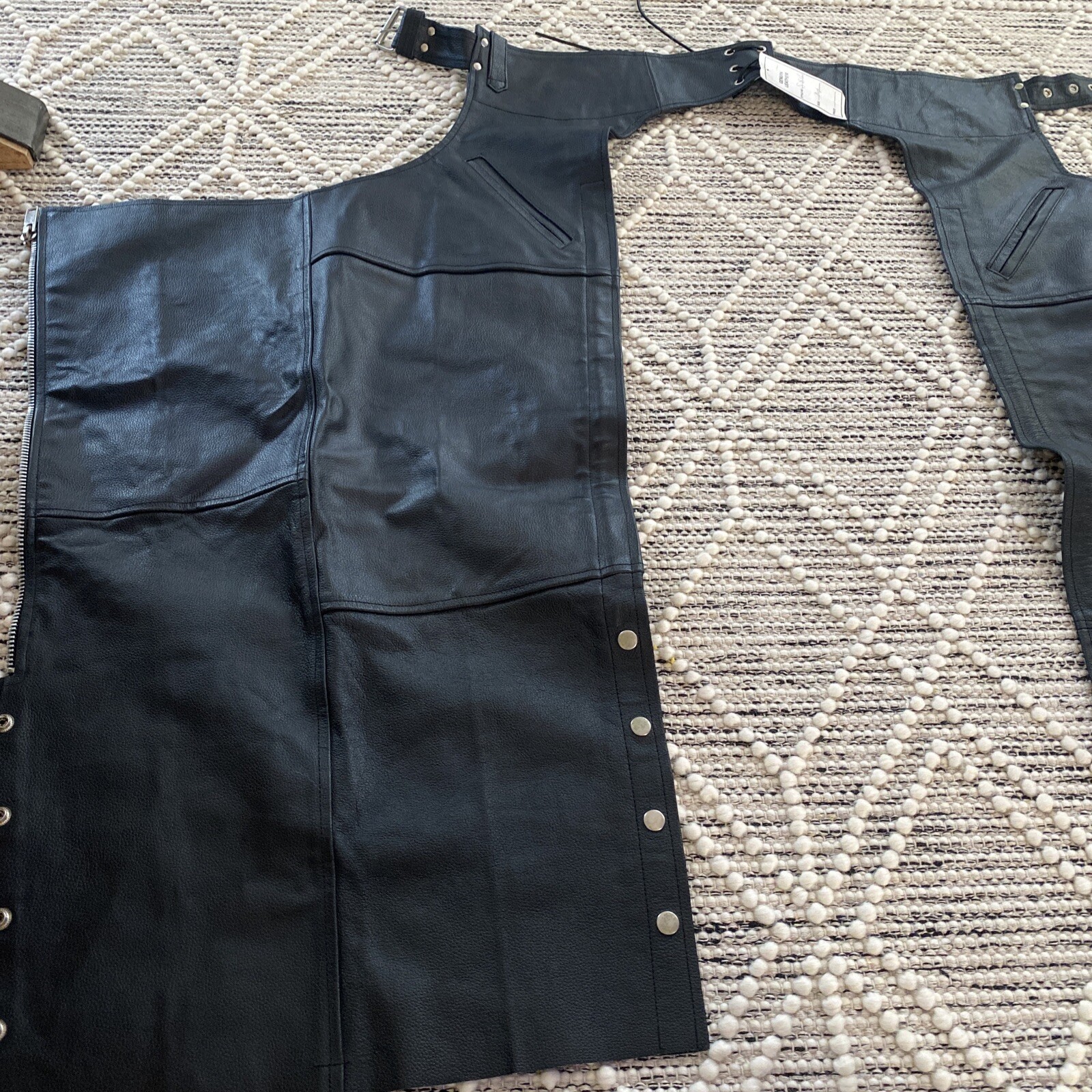 Unisex Black Genuine Leather Chaps Motorcycle Zipper Leg Chaps Size M ...