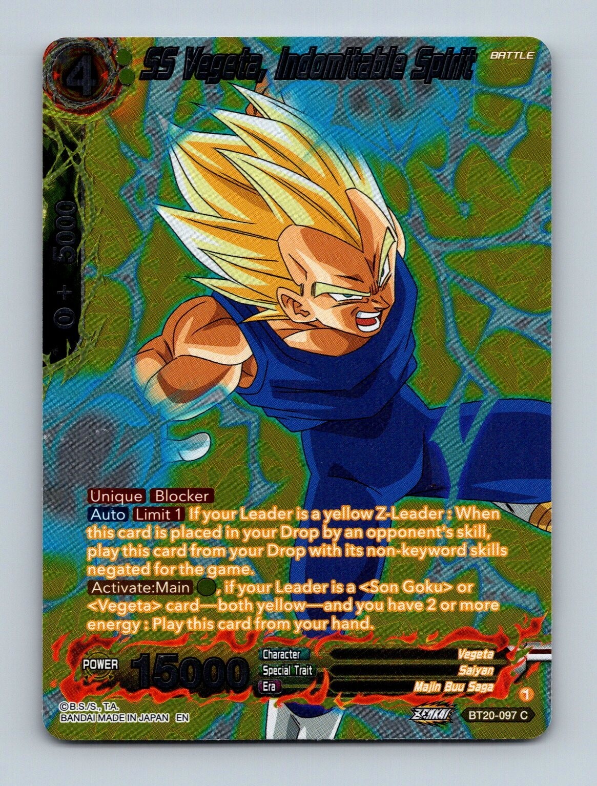 Dragonball Super CCG SS Vegeta, Indomitable Spirit - SILVER FOIL Power ...
