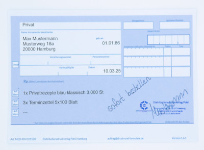 Privatrezept Blau DIN A6 | 200–3000 Stück | Rezeptvordruck PKV | Ärzte ...