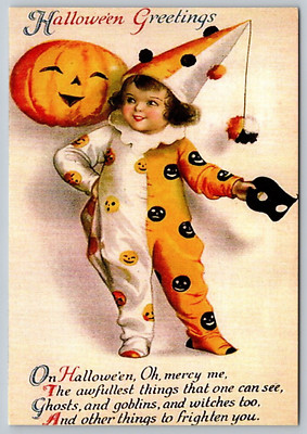 Postcard NEW Vintage Style Halloween Clown Jester Child Costume Poem ...