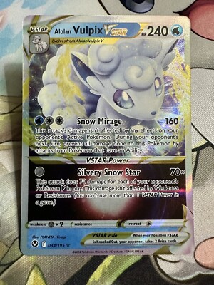 Pokémon TCG Alolan Vulpix VSTAR Silver Tempest 034/195 Ultra Rare Holo ...