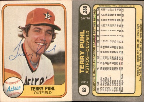 Terry Puhl Signed 1981 Fleer #62 Card Houston Astros Auto AU *Autograph ...