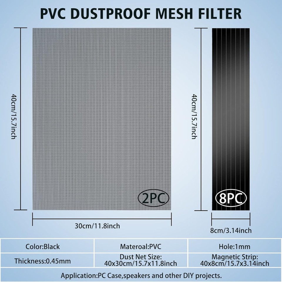 400x300mm DIY PC Case Dust Mesh Filter, 2Pack PVC Dustproof Filter ...