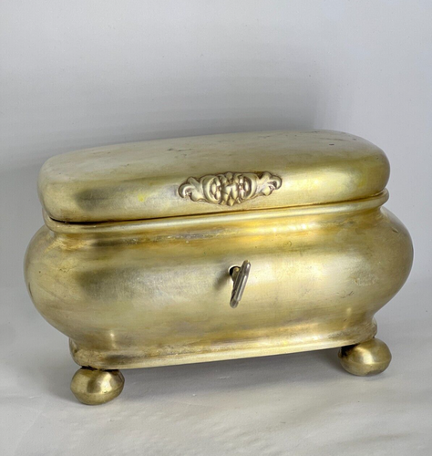 Old 800 silver box gold plated inside round legs decoration front cover ...