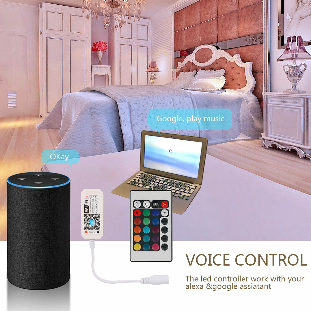 Smart WiFi LED RGB Light Strip 12V Music Controller For Alexa Google ...