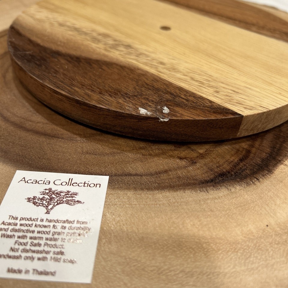 LAZY SUSAN Acacia Wood Large Slab Turntable with Bark Rim LIPPER ...